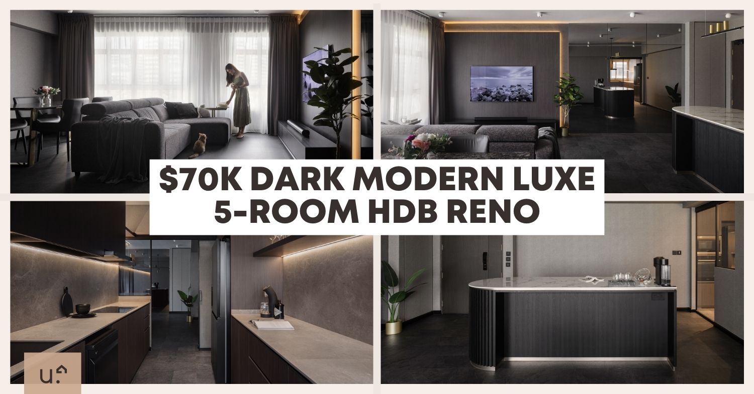 Inside A $70K Reno Of A Dark Modern Luxury 5-Room HDB Flat